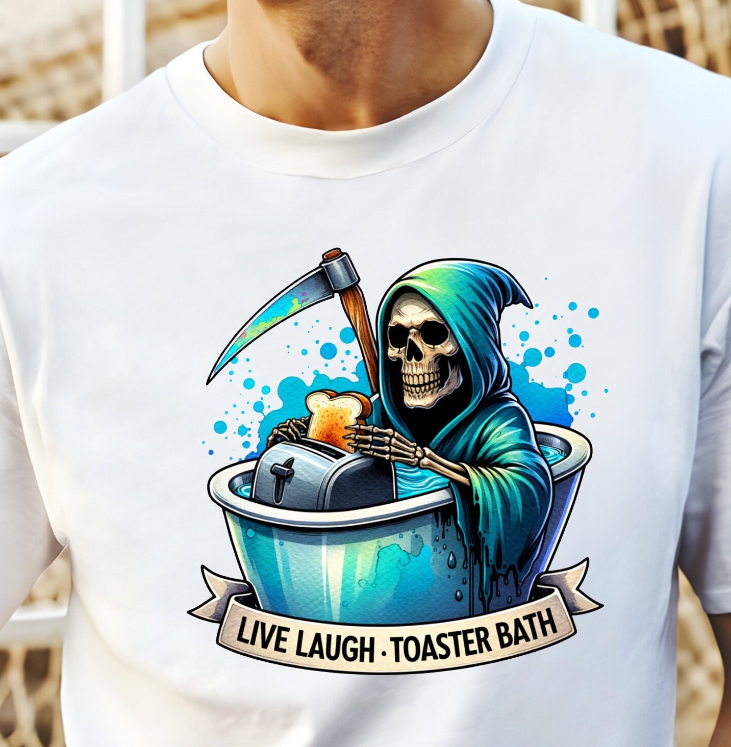 Live Laugh Toaster Bath PNG, Grim Reaper Clipart, Snarky Skeleton ...