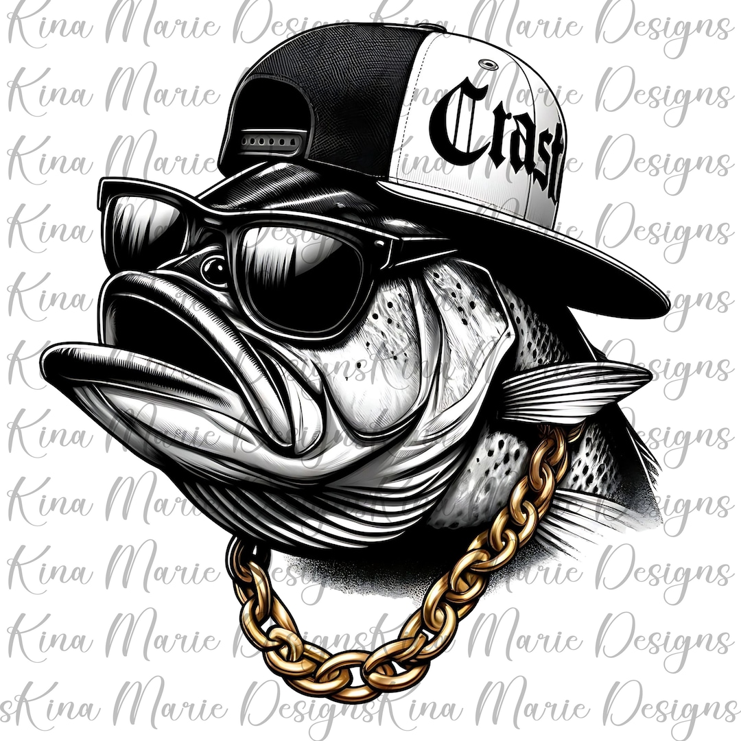 Gangsta Bass PNG Sublimation, Fish in Hat Cap PNG, Funny Fishing Png ...