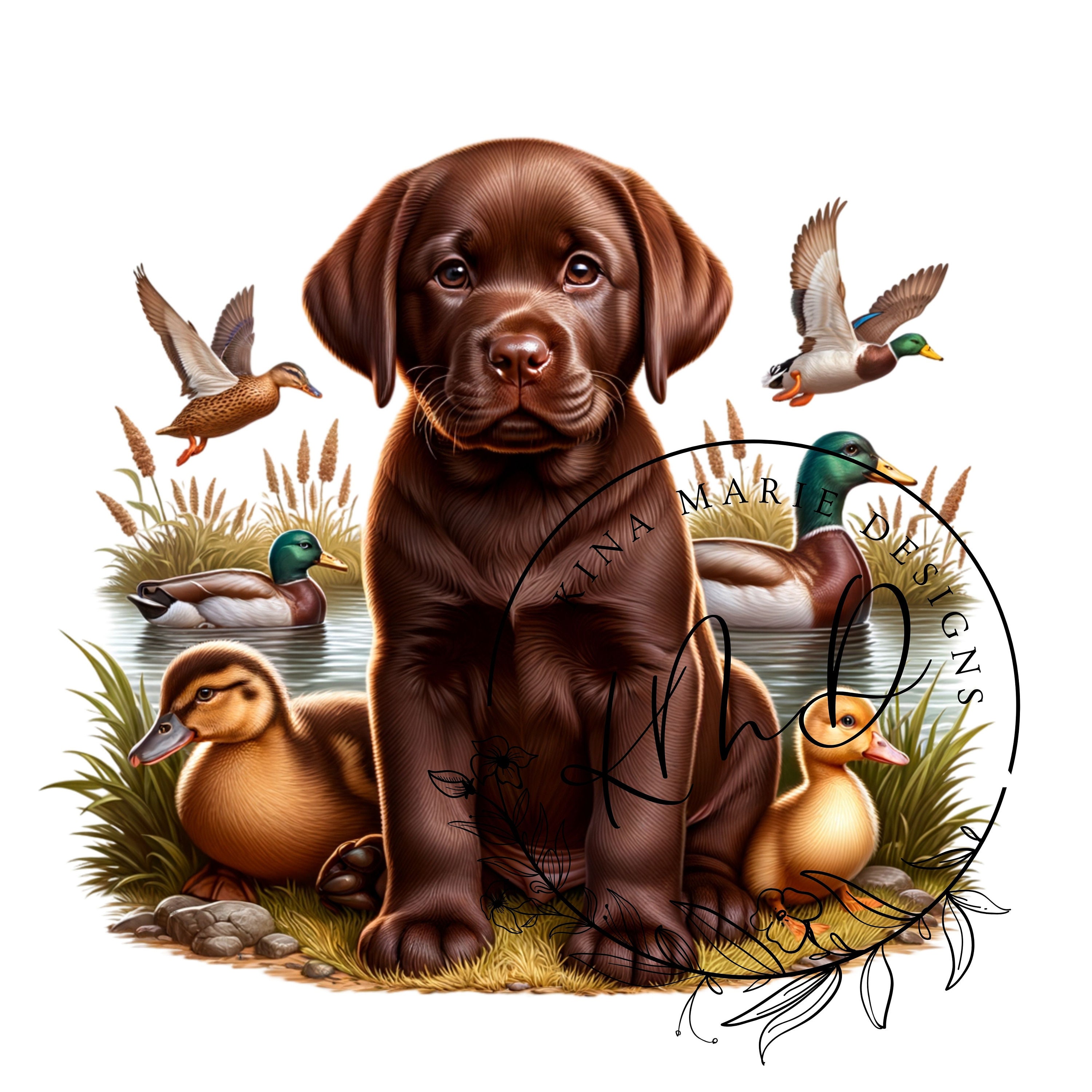 Chocolate Lab Puppy Mallard Ducks PNG Jpg Instant Downloadable DIGITAL ...