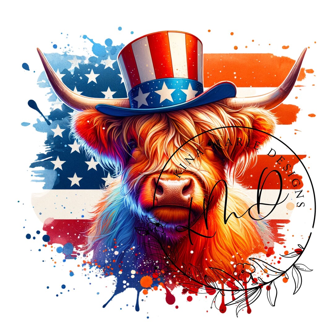 Patriotic 4th of July Highland Cow Uncle Same Independence Day ...