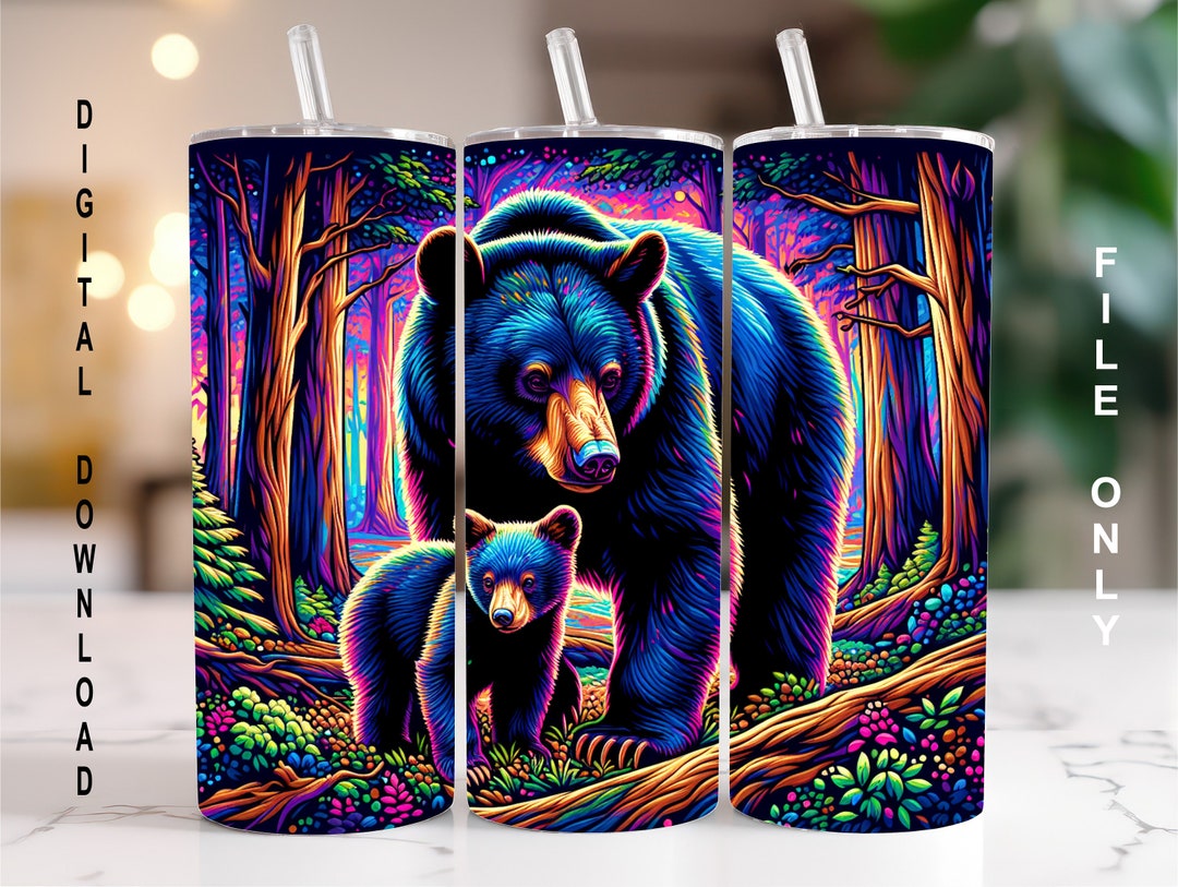Colorful Black Bear & Cub Wrap, Nature Scene Sublimation PNG Digital ...