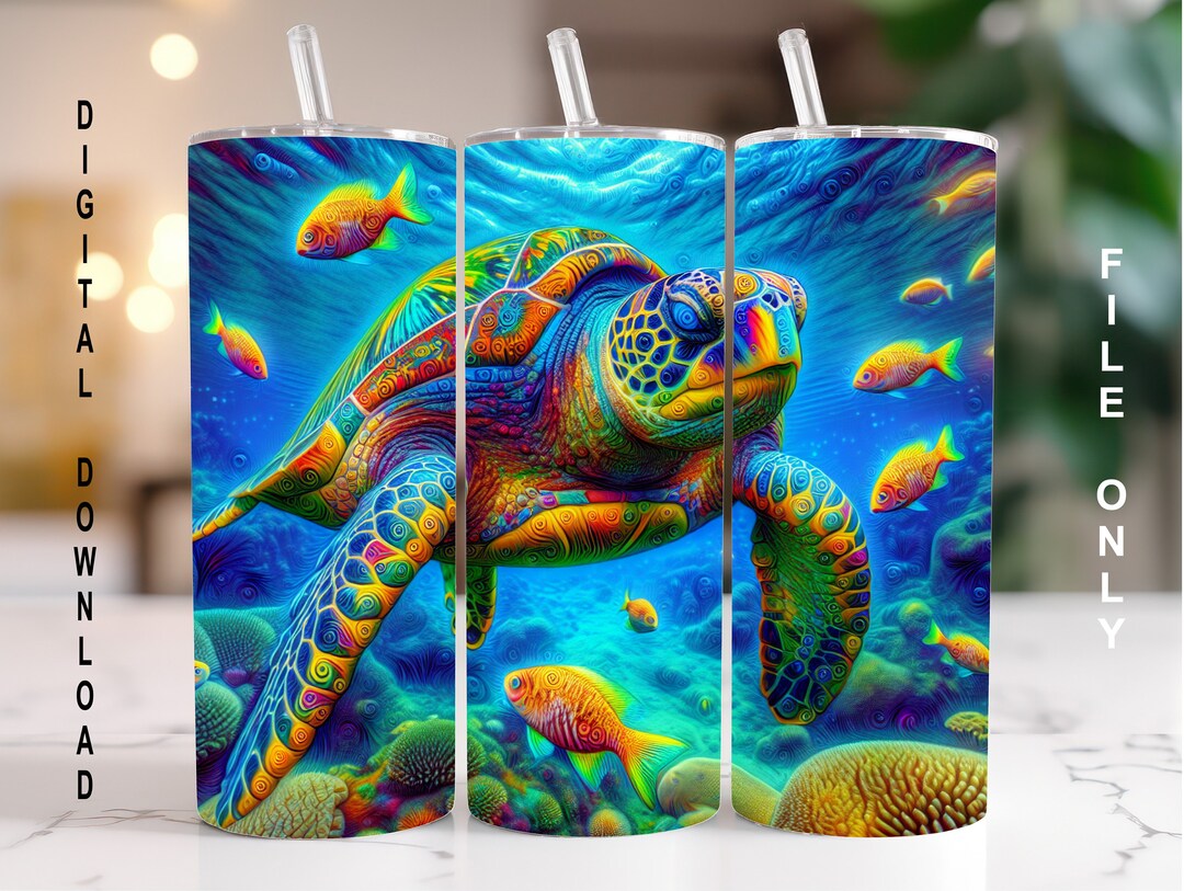 Psychedelic Neon Sea Turtle Tumbler Wrap DIGITAL DOWNLOAD, Beach ...