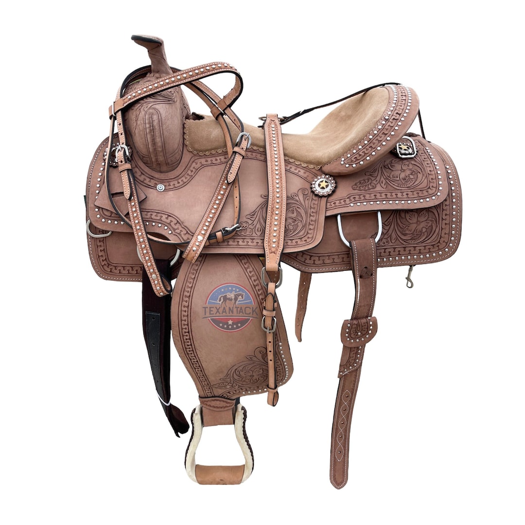 Silver Beaded Leather Western Saddle: Floral Tooling, Free Tack Set - Etsy
