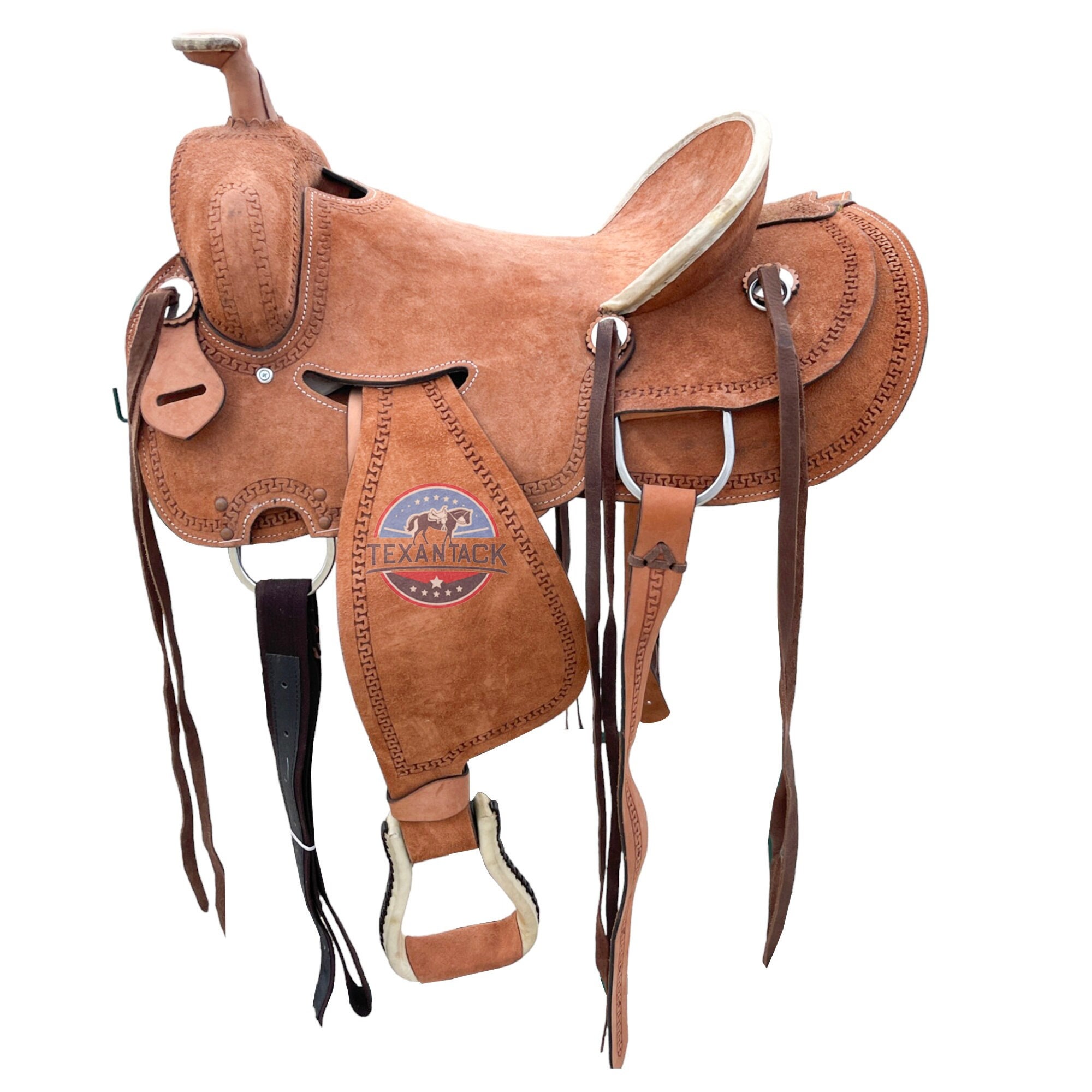 Western Adult Roughout Leather Ranch Saddle With Serpentine Tooled Free ...