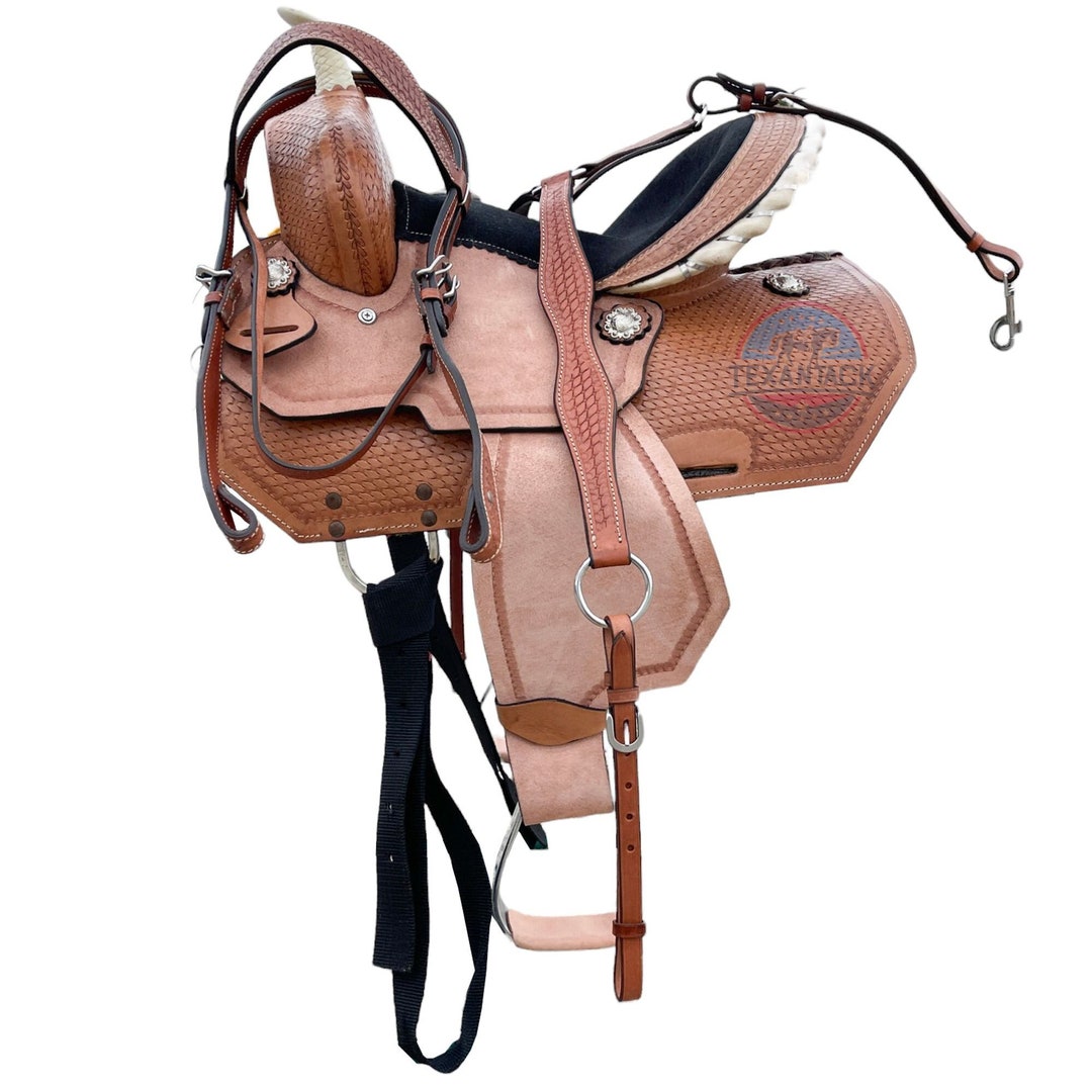 Kids Western Horse Leather Barrel Saddle - 10"12"13" - Basket Weave ...
