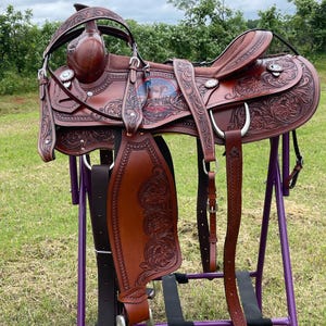 Argentinian Leather Western Saddle: Floral Tooled Pleasure & Trail With ...