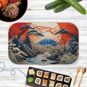 Lunch Box, Japanese Landscape Mount Fuji Design, Travel Food Container ...