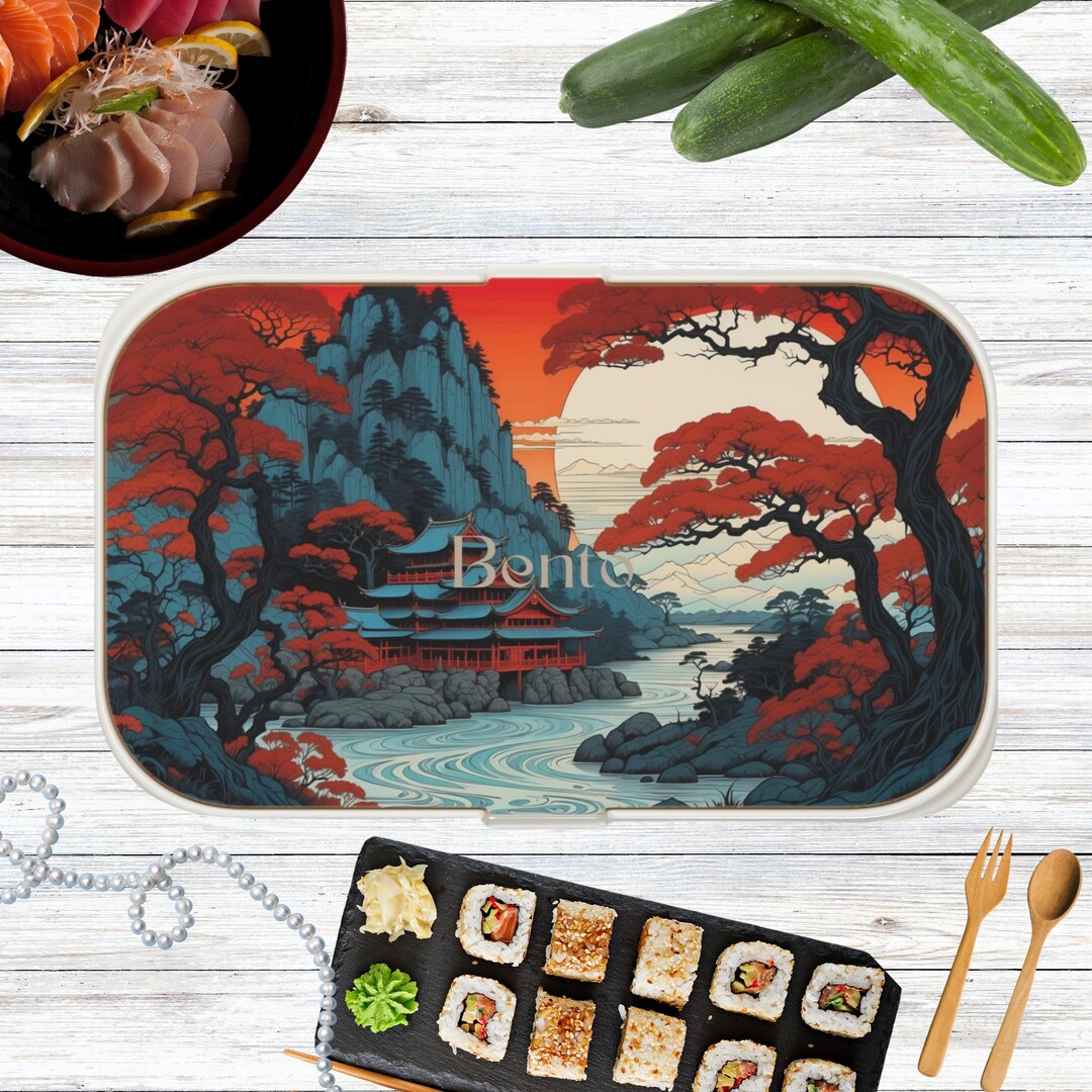 Japanese Landscape Bento Lunch Box, Japan River and Temple Design ...