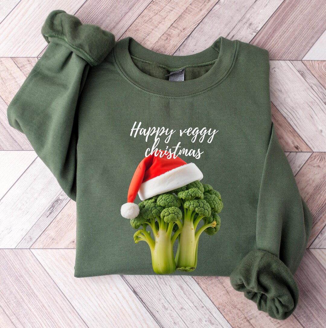 Christmas Broccoli Santa Hat Sweatshirt, Festive Veggy Jumper, Holiday ...