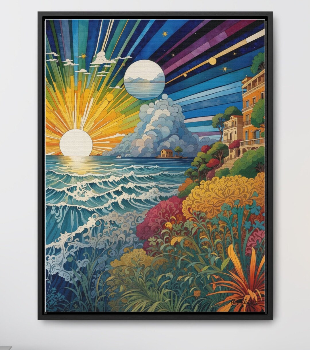 Radiant Sun and Rolling Sea Under a Starry Sky by Yor Chavez - Etsy