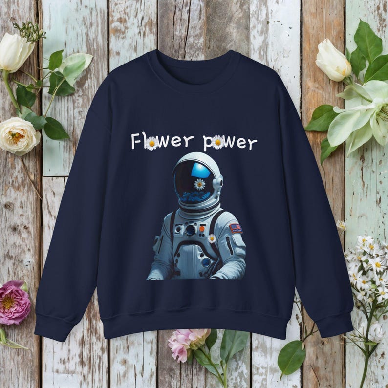 Astronaut Daisy Flower Power Sweater, Space Sweater, Unisex Crewneck ...