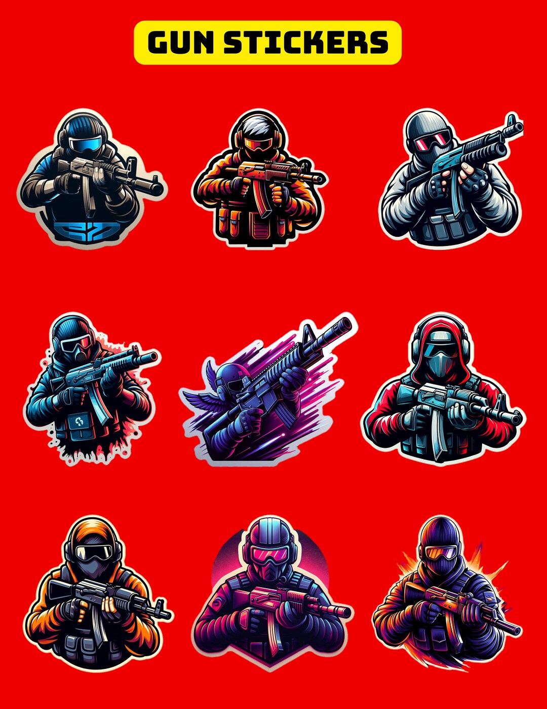 18 Printable Game Stickers, Computer Stickers, Laptop Stickers, Gun ...