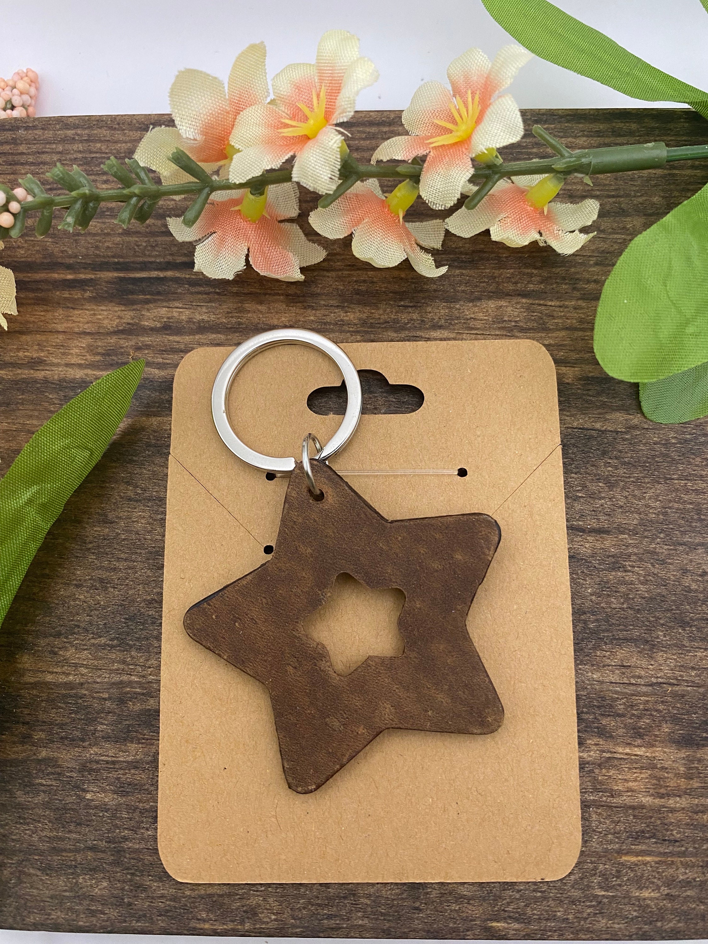 Leather Cut Out Keychain. Star Shaped Keychain. Heart Shaped Keychain ...