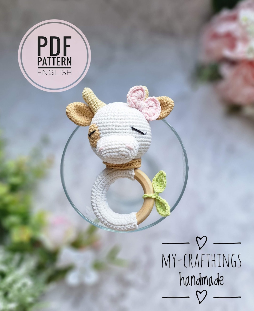 Crochet Cow Teether Rattle PDF Pattern (EN & BG) | Amigurumi Baby Toy ...