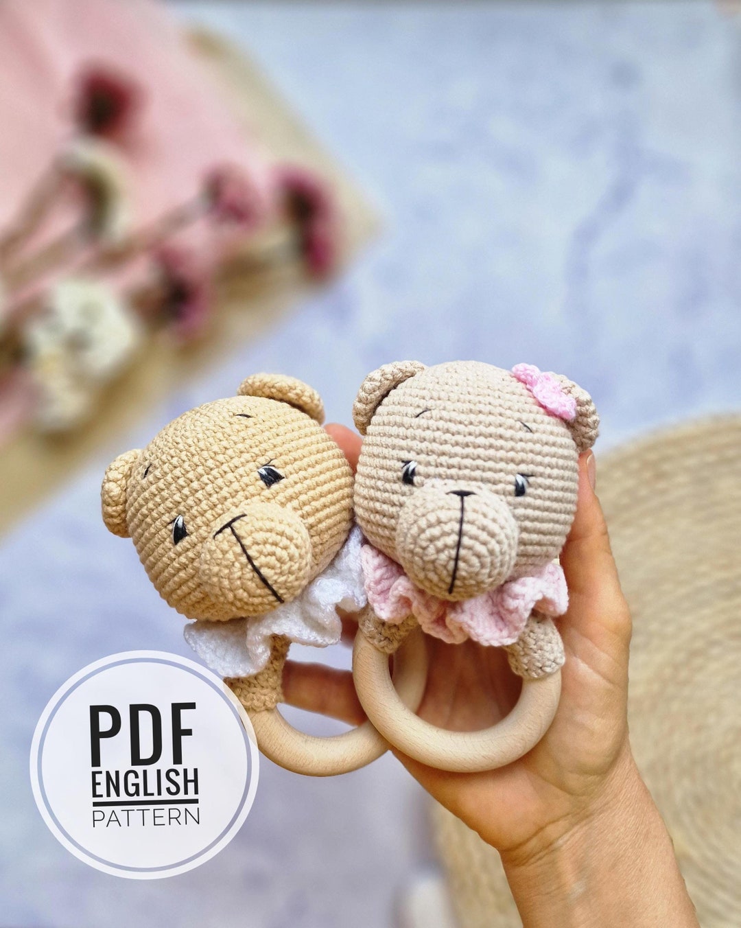 Crochet Bear Baby Rattle Teether Pattern Two Variants, English ...