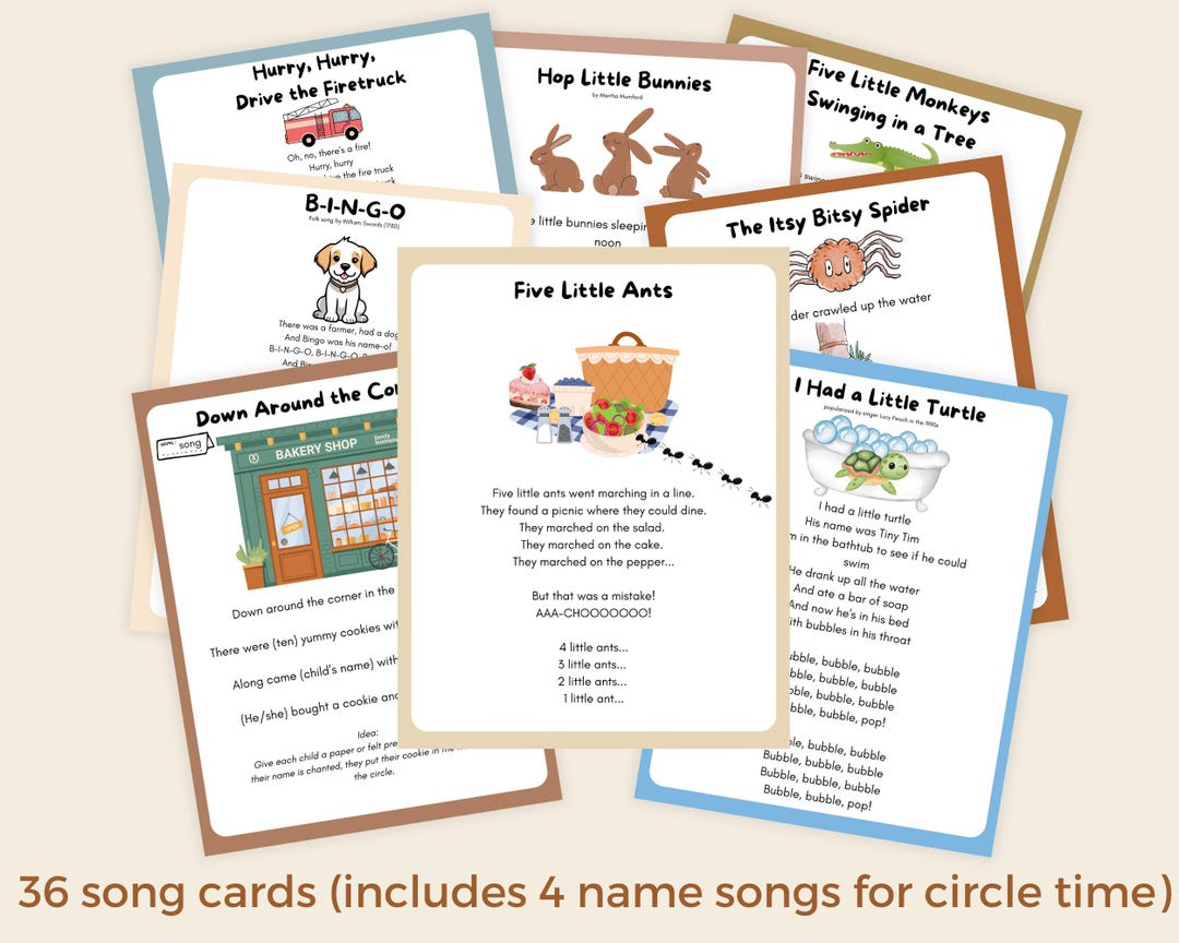 Nursery Rhymes and Songs Digital Download, Circle Time Song Cards ...