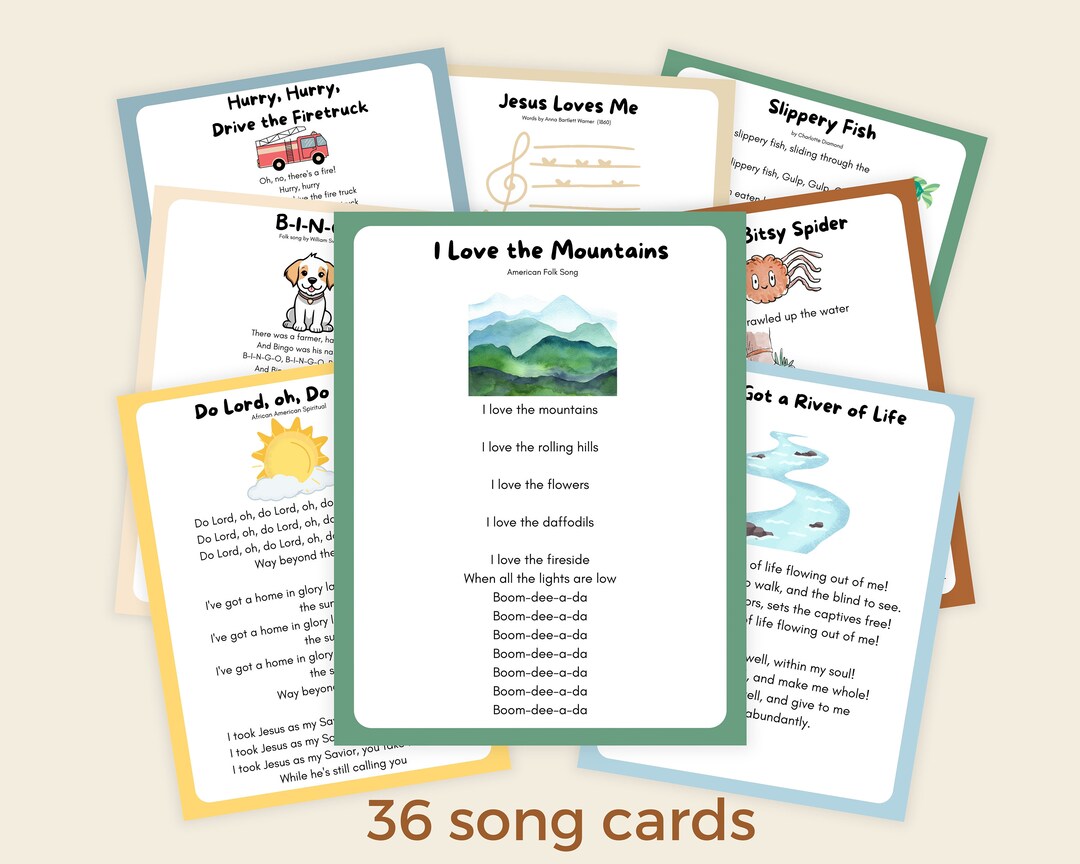 Nursery Rhyme and Bible Song Cards Digital Download - Etsy