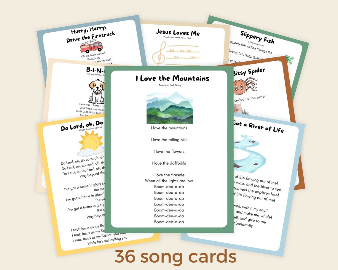 Nursery Rhyme Cards Christian Bible Song Cards Digital Download - Etsy