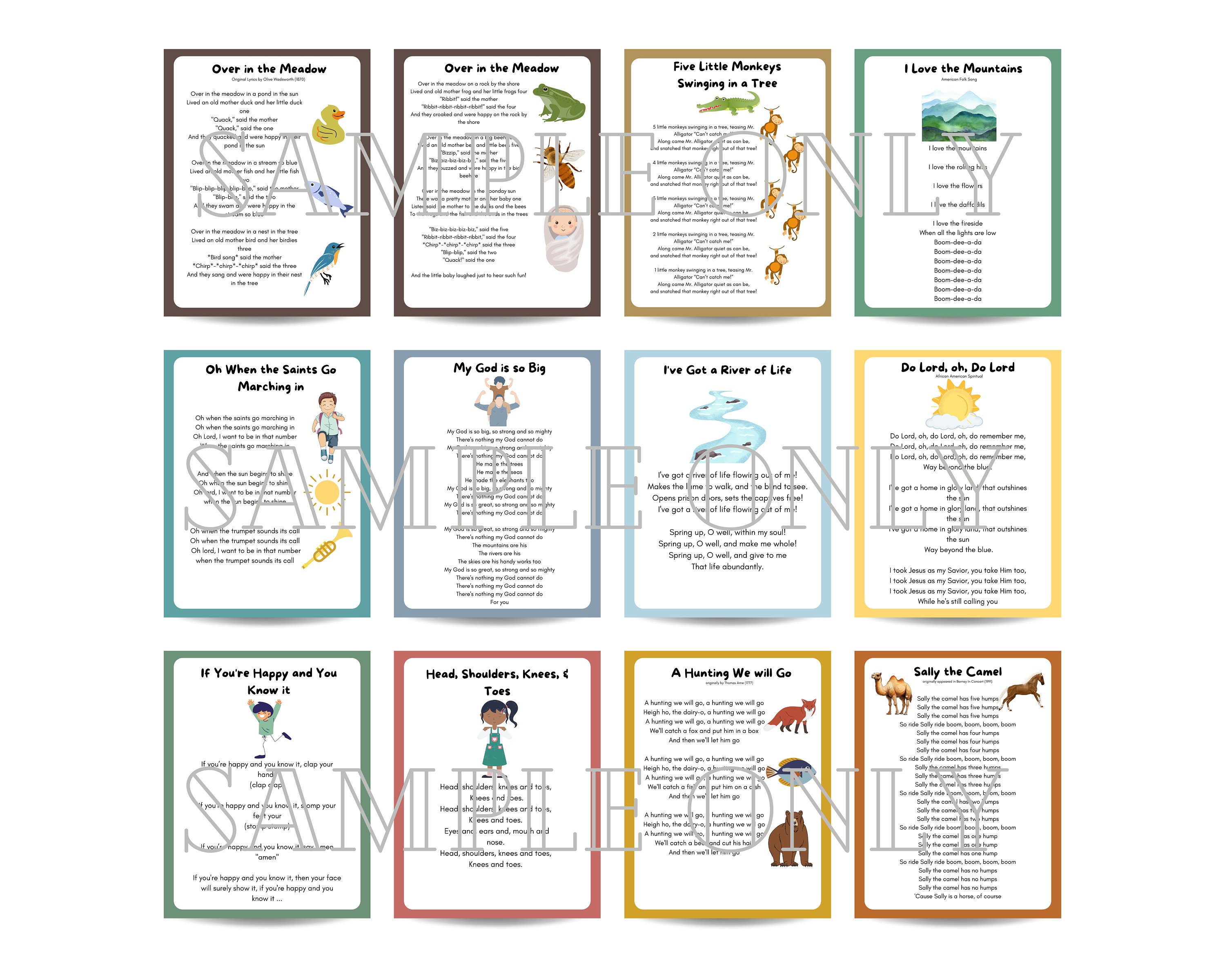 Nursery Rhyme Cards Christian Bible Song Cards Digital Download - Etsy