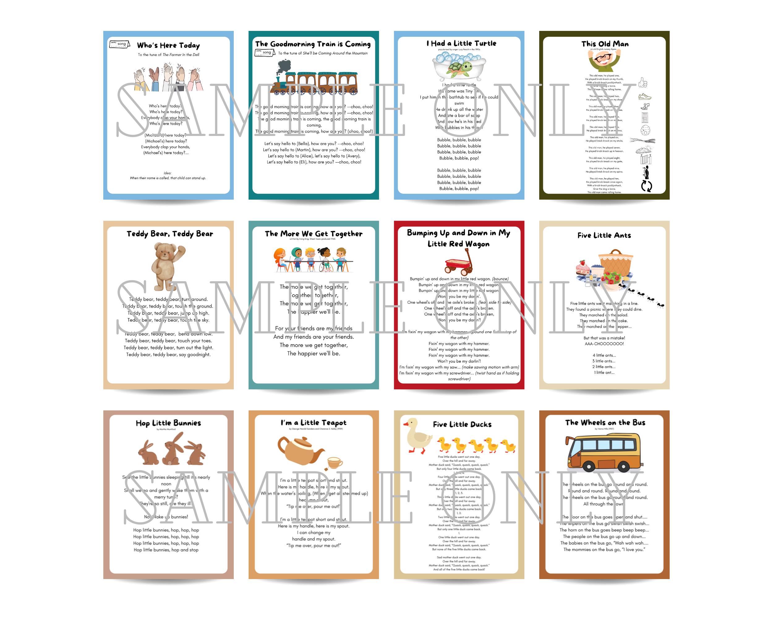 Nursery Rhymes and Songs Digital Download, Circle Time Song Cards ...