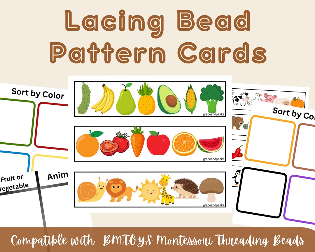 Lacing Bead Pattern Cards Printable: Preschool Activity (digital ...