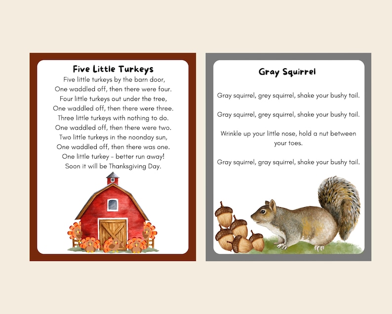 Fall Songs Printable Cards: Preschool & Kindergarten Circle Time (PDF ...