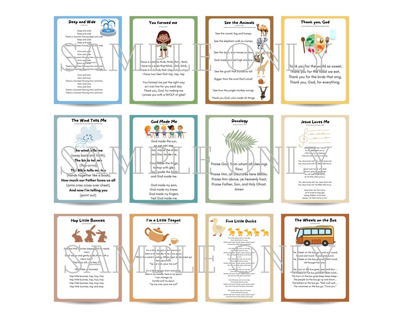 Nursery Rhyme Cards Christian Bible Song Cards Digital Download - Etsy