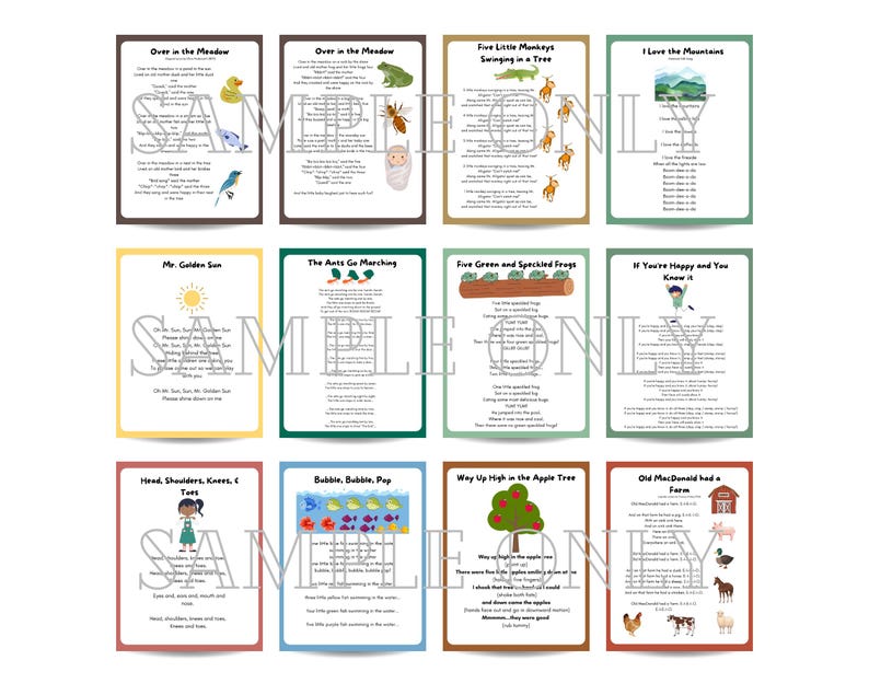 Nursery Rhymes and Songs Digital Download, Circle Time Song Cards ...