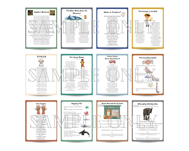Nursery Rhymes and Songs Digital Download, Circle Time Song Cards ...