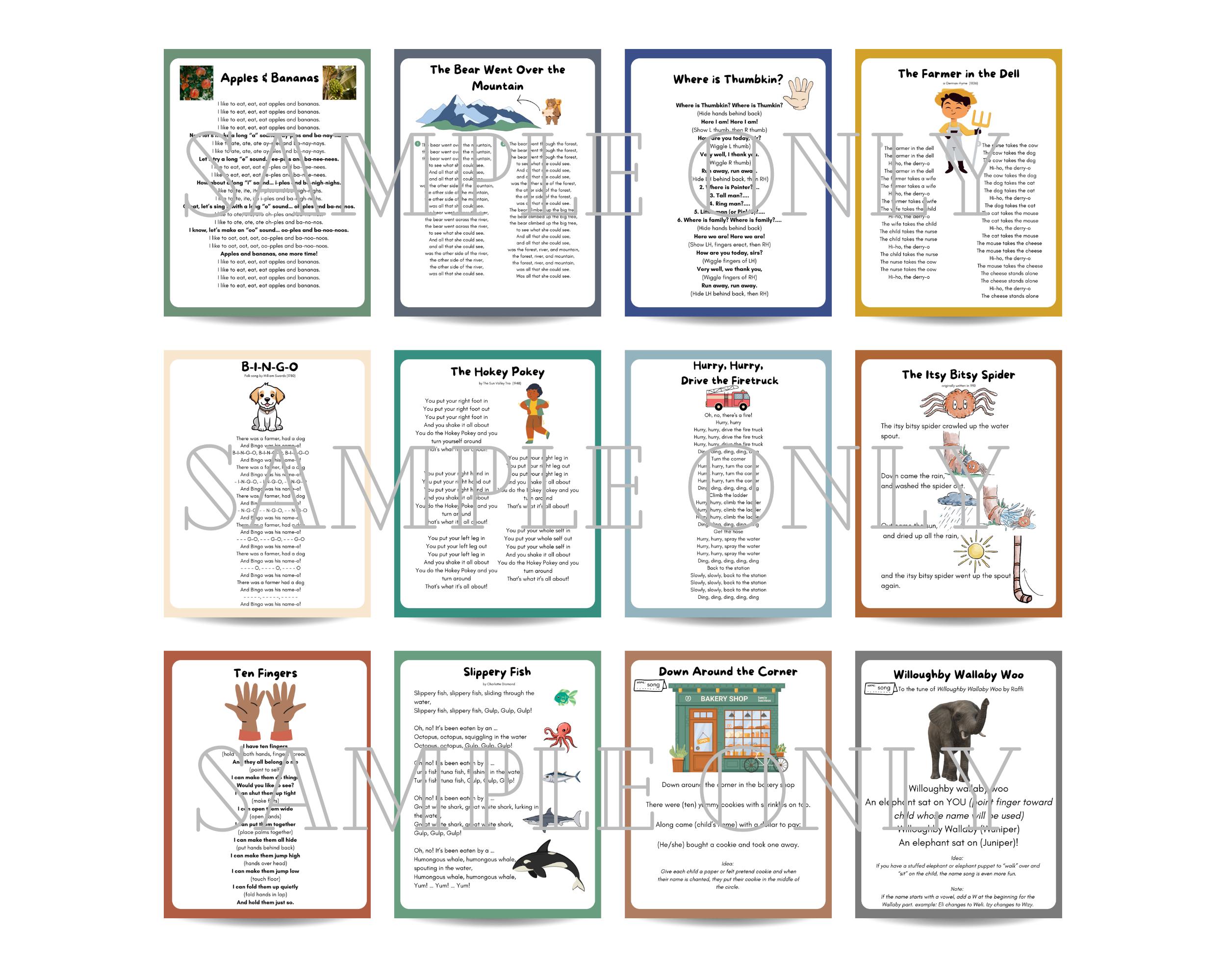 Nursery Rhymes and Songs Digital Download, Circle Time Song Cards ...