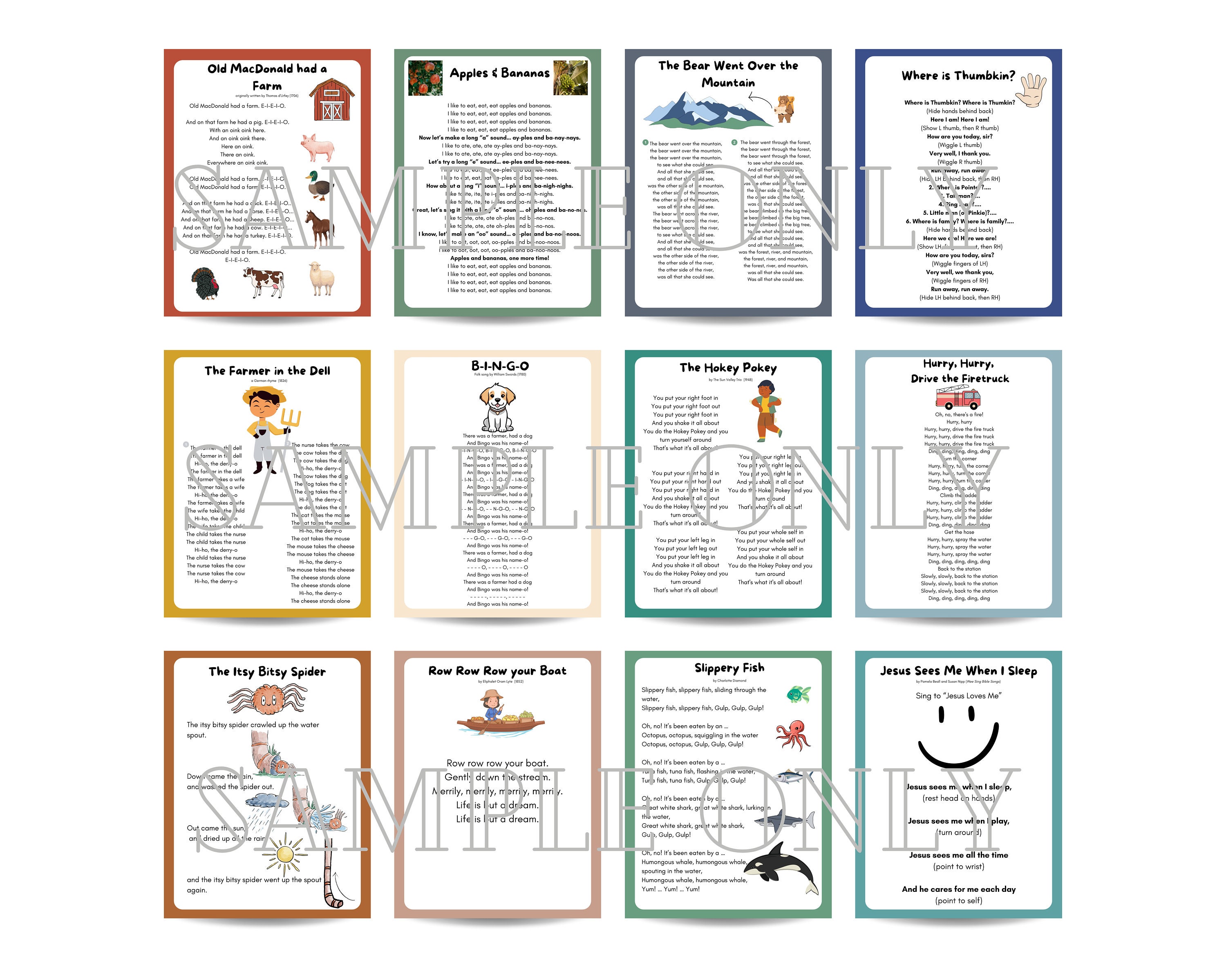 Nursery Rhyme Cards Christian Bible Song Cards Digital Download - Etsy