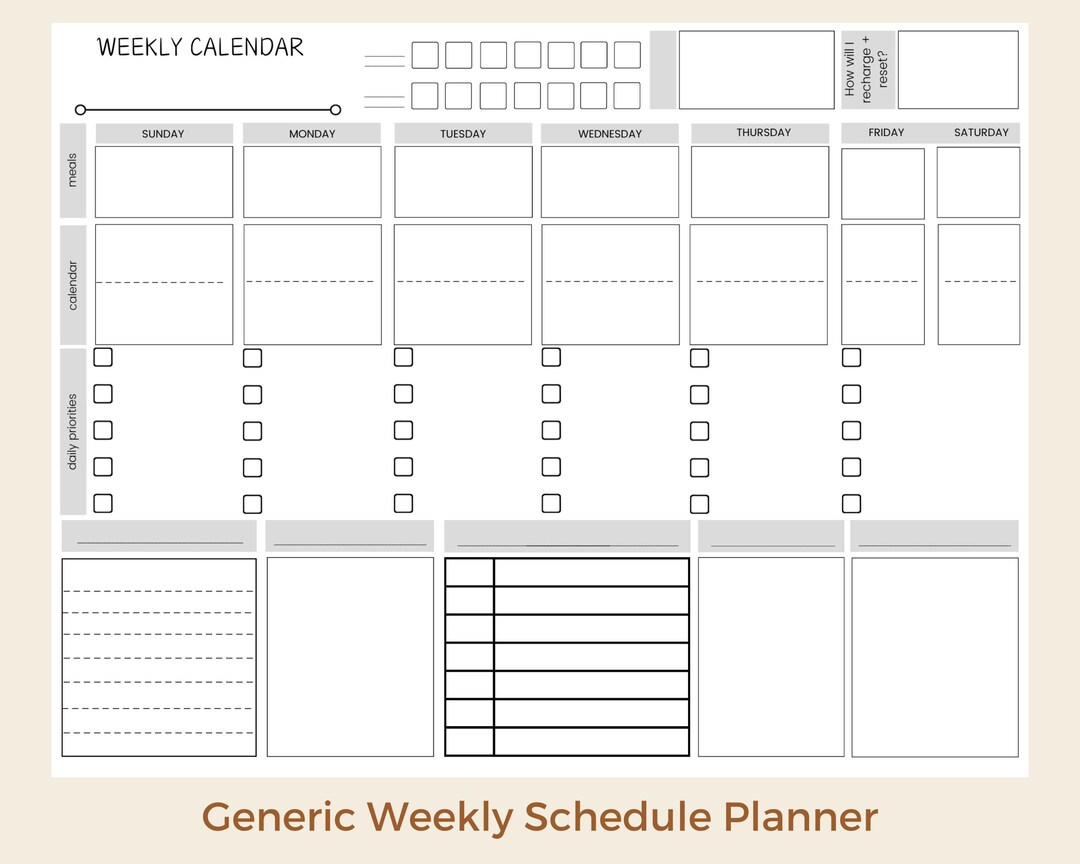 Weekly Schedule Planner: Undated Calendar (PDF Download) - Etsy