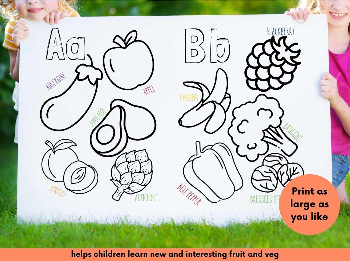 Alphabet Fruit and Vegetable Printable Colouring Pages Educational ...