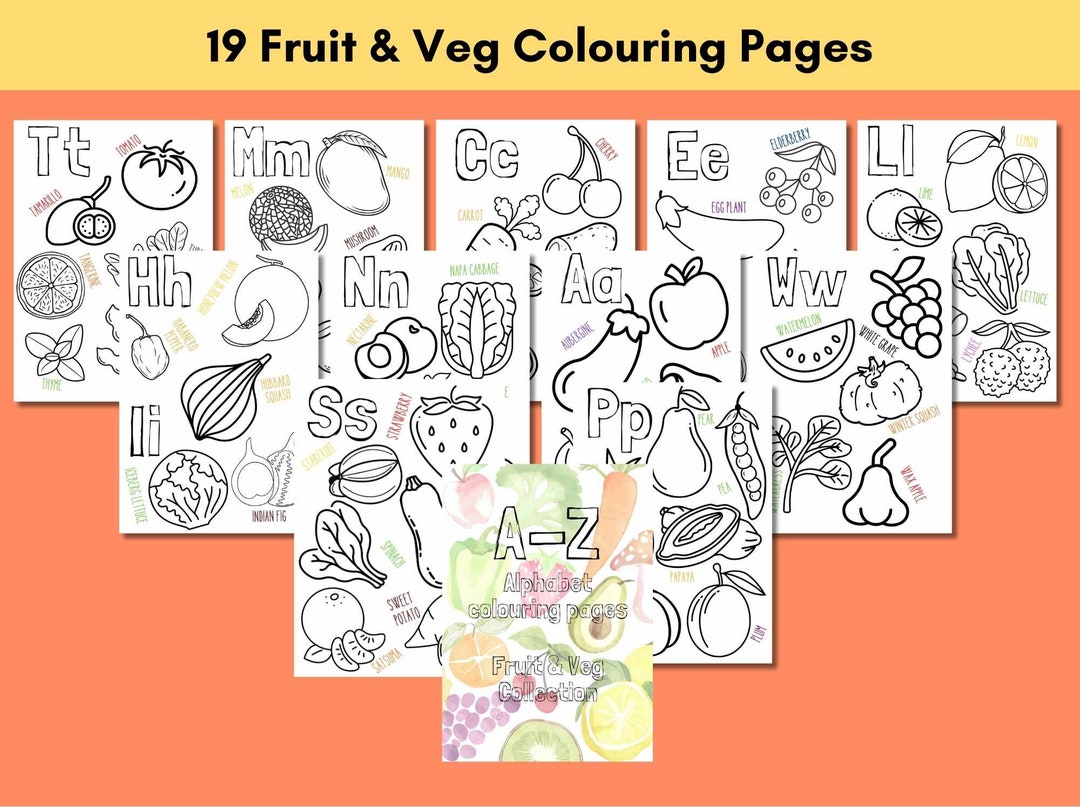 Alphabet Fruit and Vegetable Printable Colouring Pages Educational ...