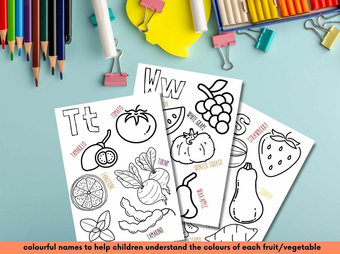 Alphabet Fruit and Vegetable Printable Colouring Pages Educational ...