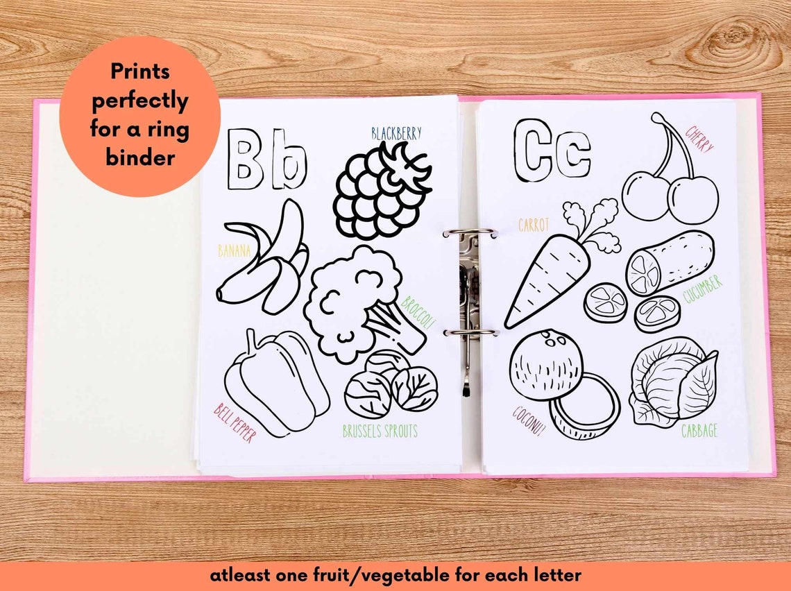 Alphabet Fruit and Vegetable Printable Colouring Pages Educational ...