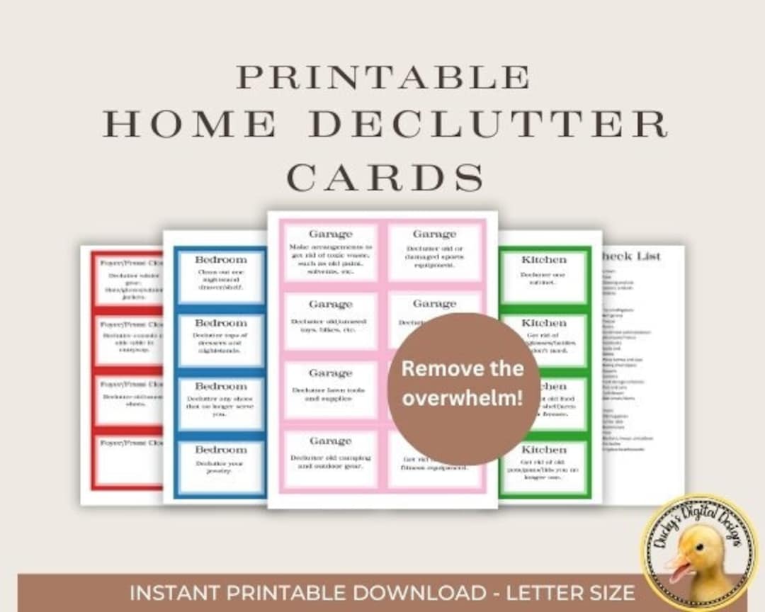 Home Decluttering Cards for an Organized House, Decluttering Checklist ...