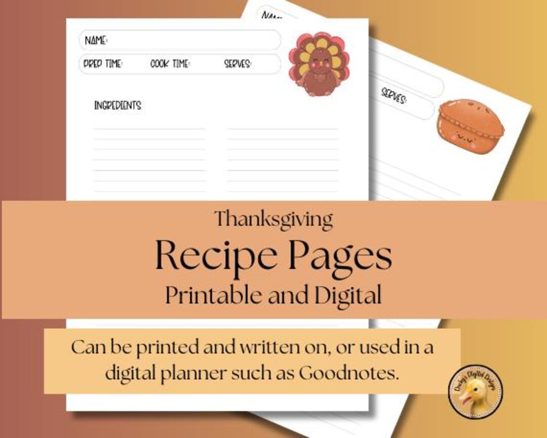 Printable or Digital Fall Thanksgiving Recipe Cards - Etsy