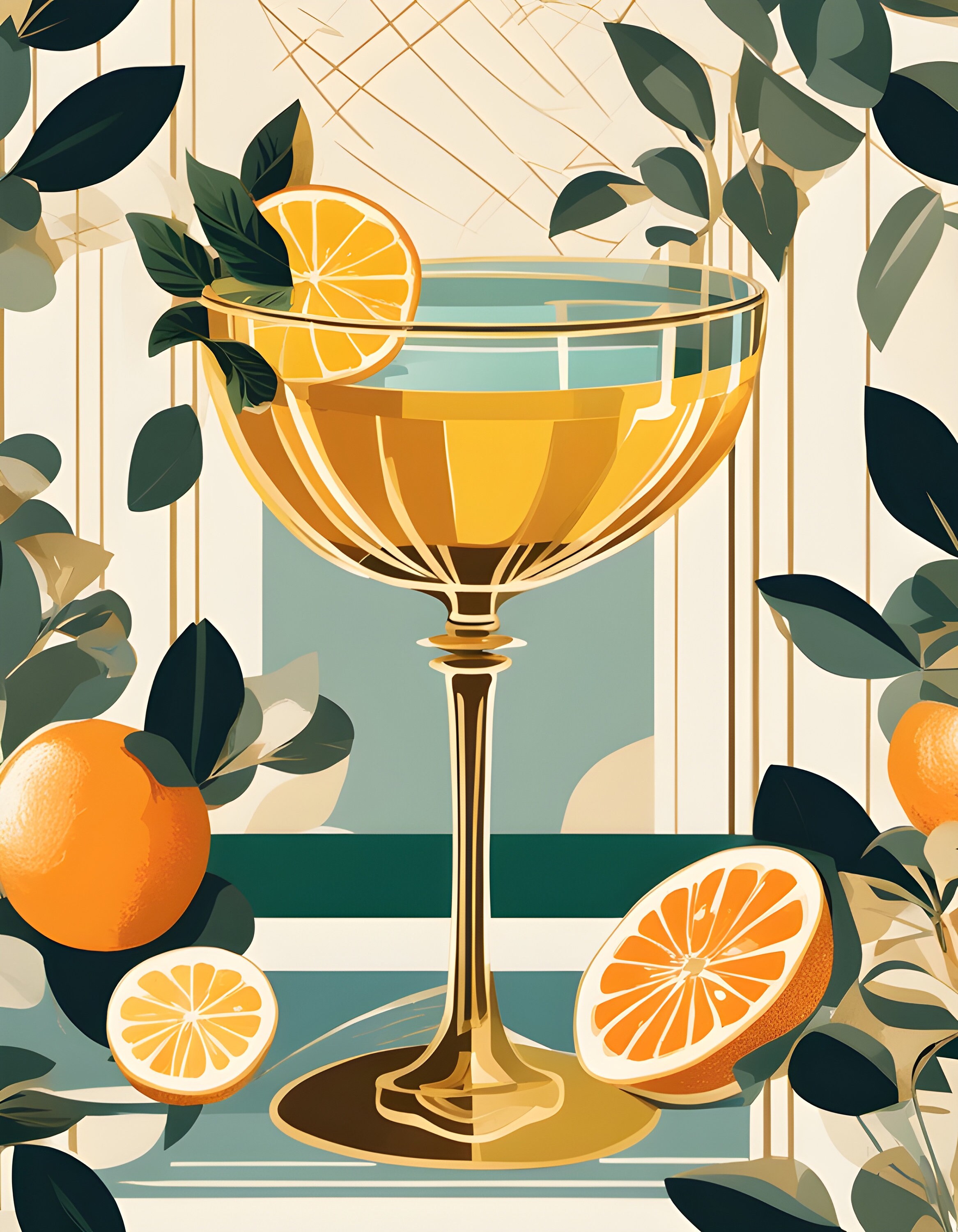 Guilded Art-deco Cocktail Digital Print With Citrus - Etsy