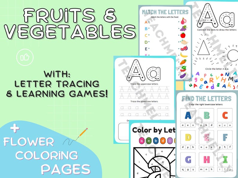 Fruits and Vegetables Coloring Book | English Alphabet | 200 Printable ...