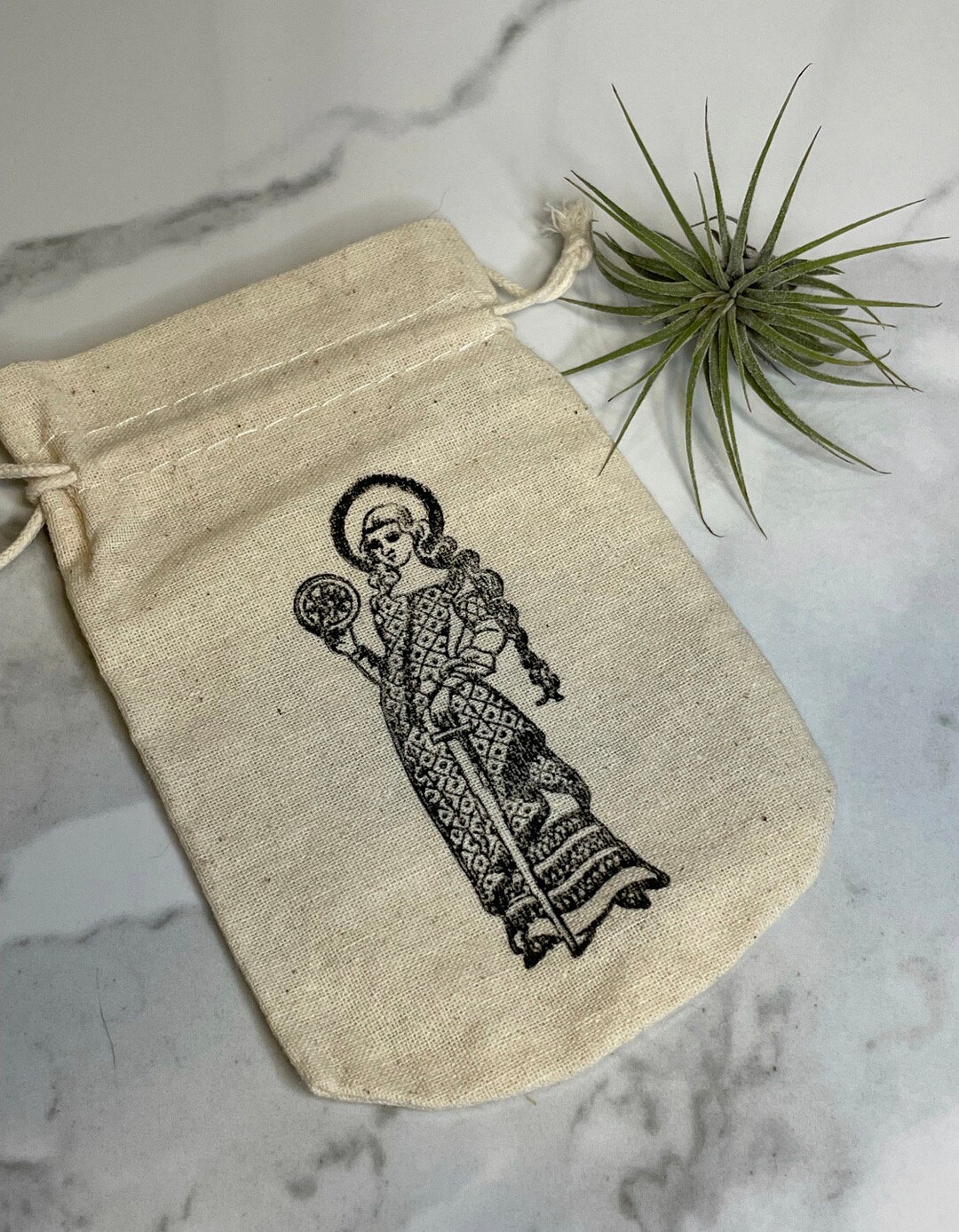 Linocut Hand Printed Ye Old Stash Bag of Lady With Sword - Etsy