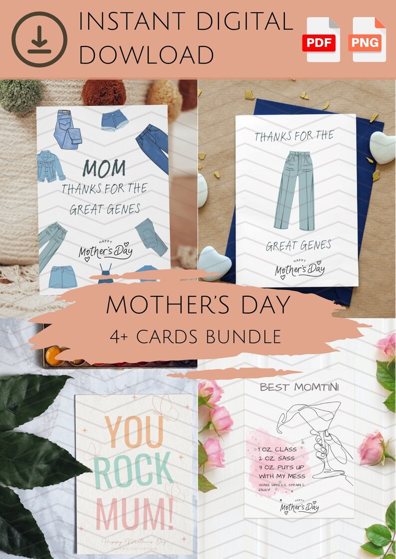 Printable Mother's Day Cards Instant Download Mother's Day Gift ...