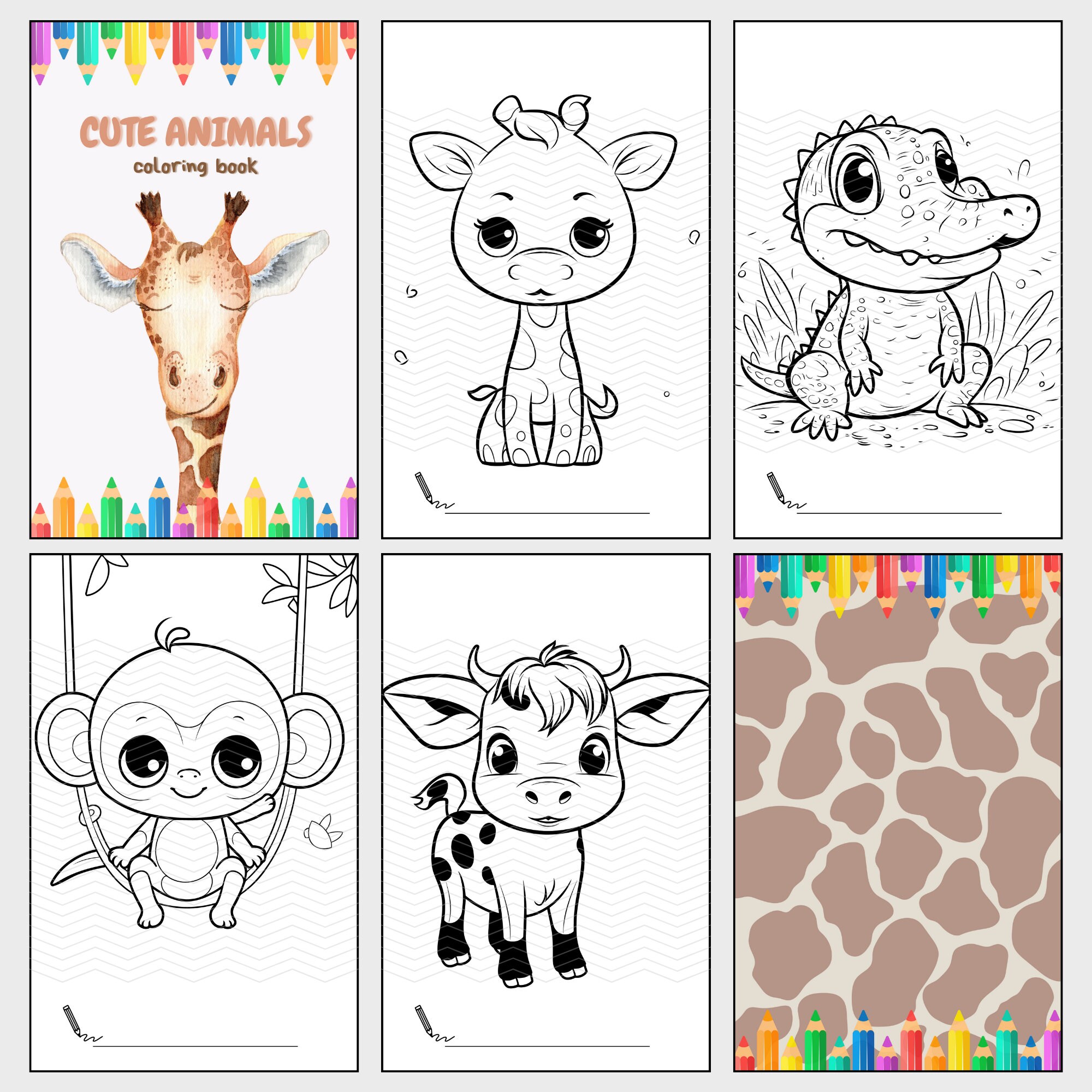 30 Cute Animal Coloring Pages for Kids Printable Coloring Book ...