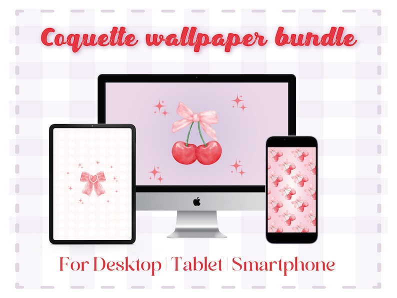 Coquette Cherry Wallpaper Bundle for Desktop, Tablet, Phone (digital ...