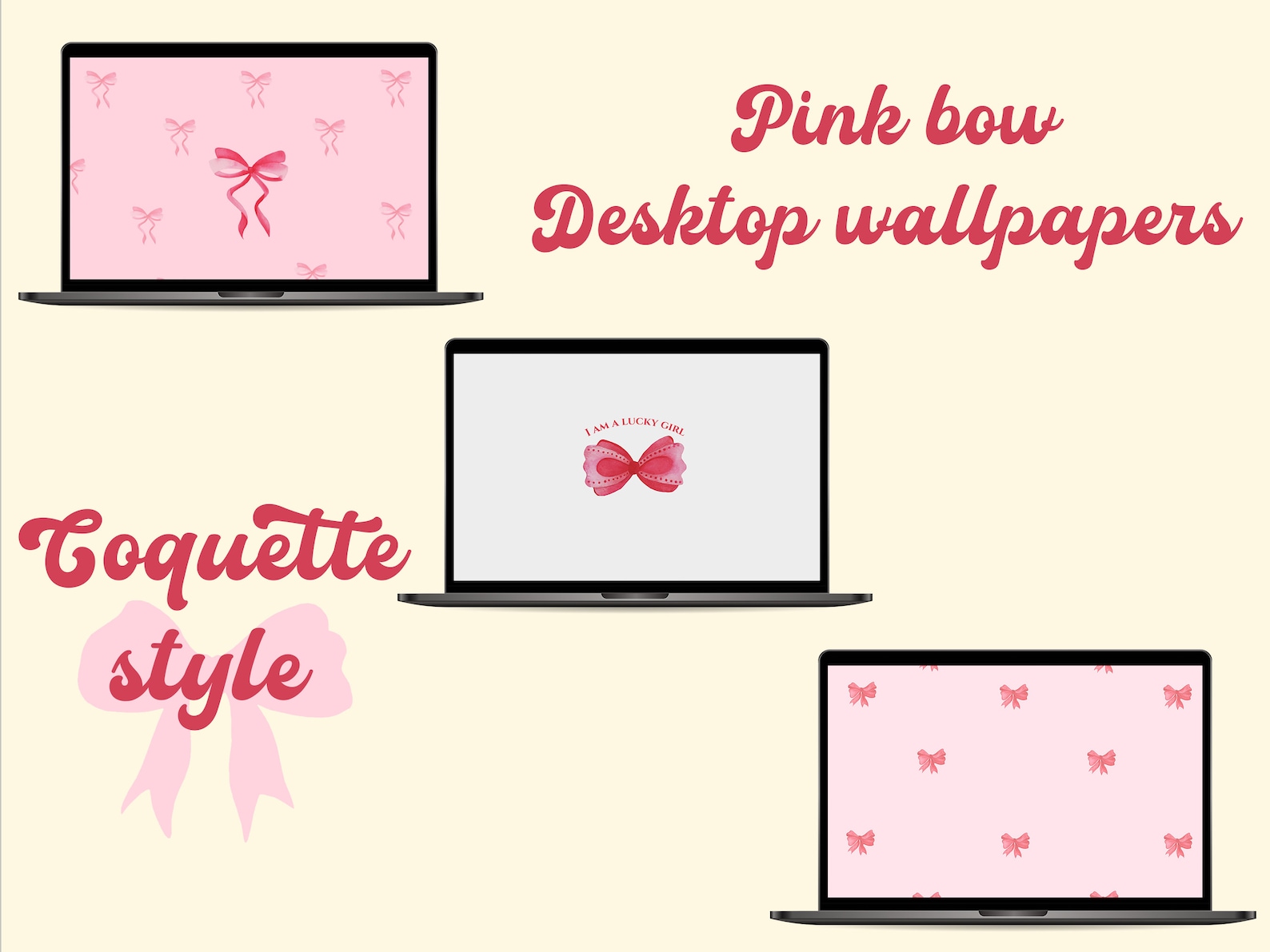 Pink Bow Wallpaper Set | MacBook Wallpaper | Coquette Style Art - Etsy