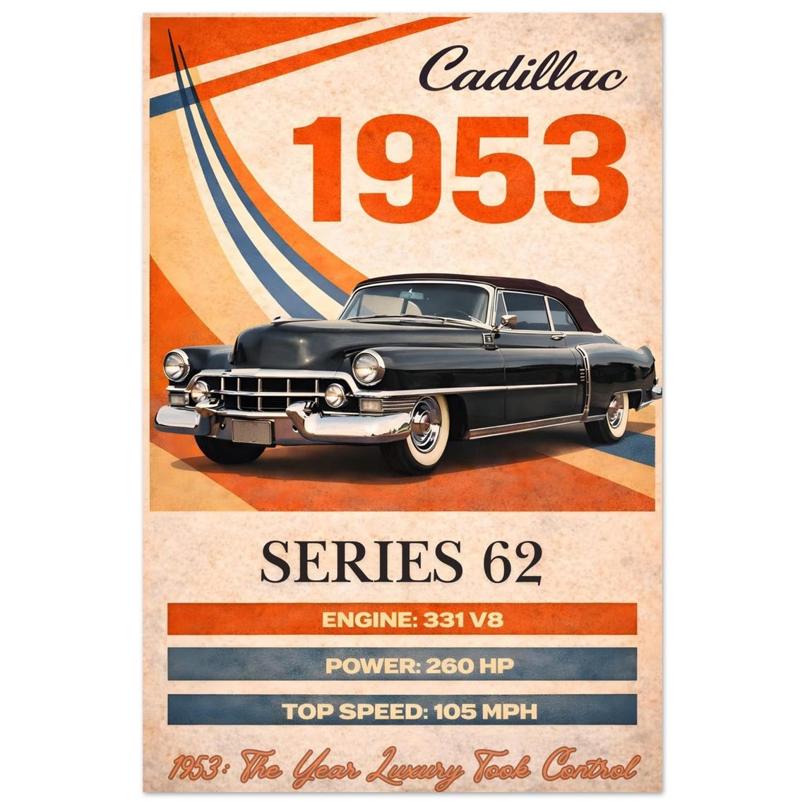 Cadillac 1953 Classic Luxury Car Vintage Poster Retro Wall Art Mid ...