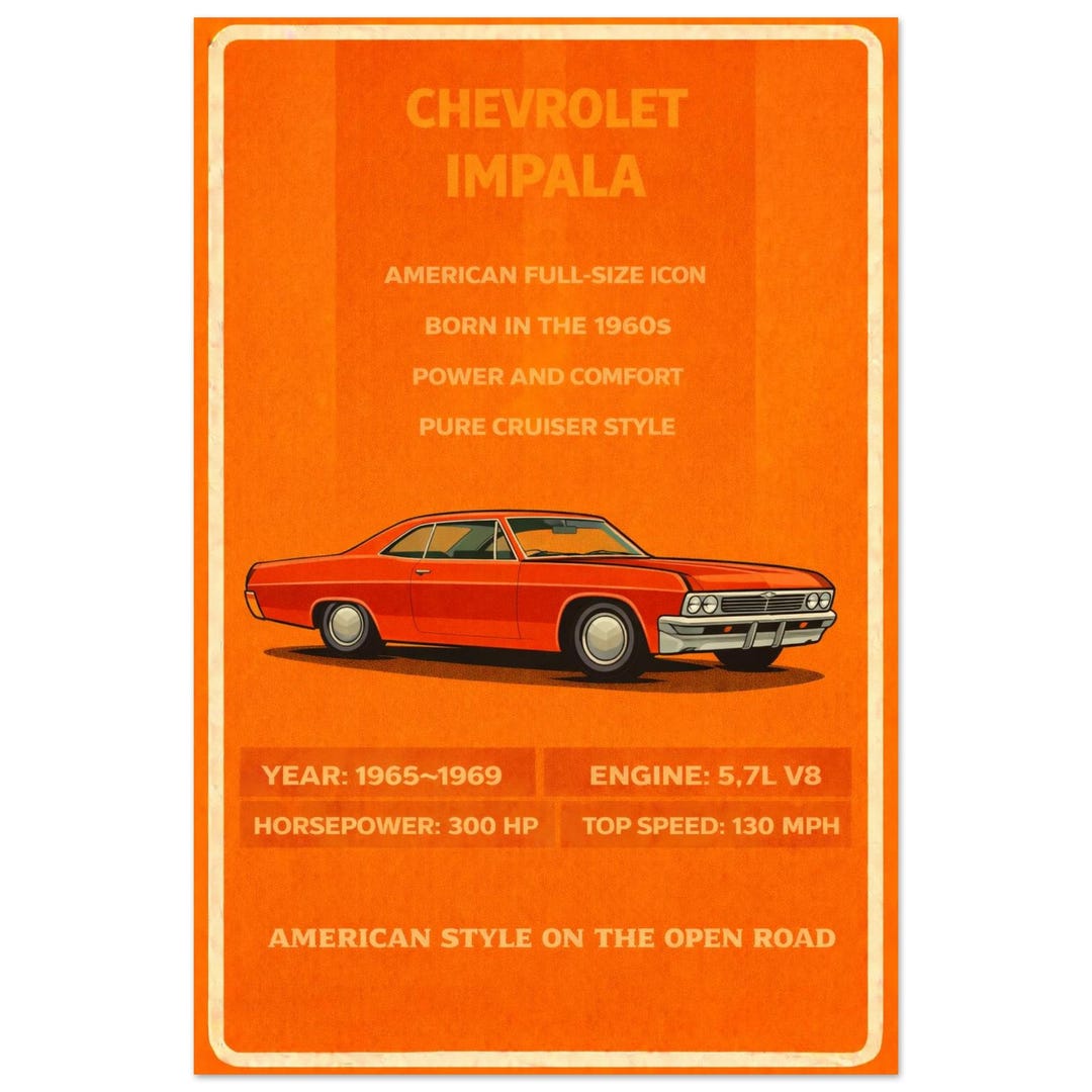Chevrolet Impala Vintage Muscle Car Poster American Full Size V8 ...