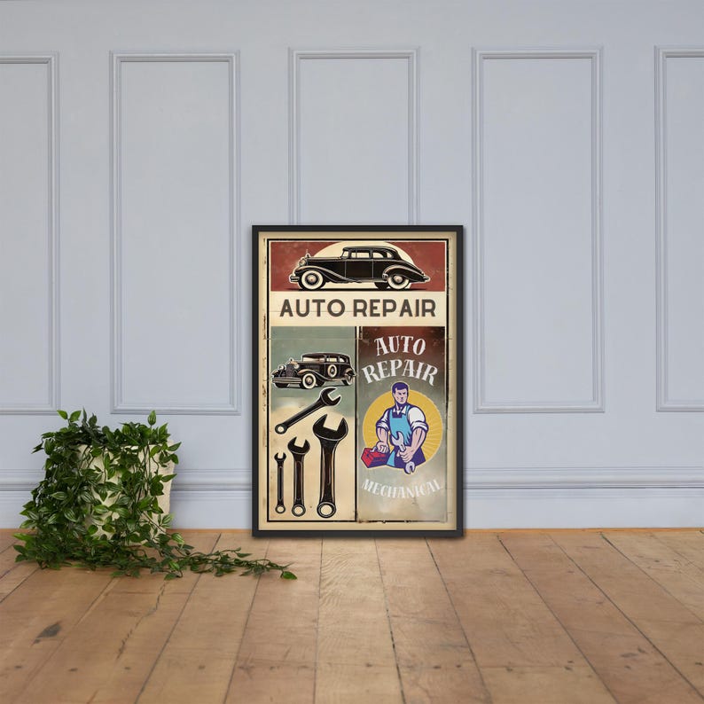 Vintage Auto Repair Poster, Retro Garage Decor, Mechanical Art Print ...