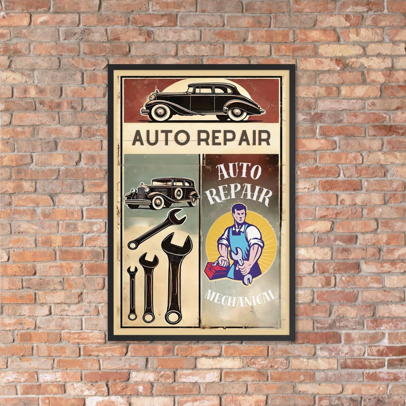Vintage Auto Repair Poster, Retro Garage Decor, Mechanical Art Print ...