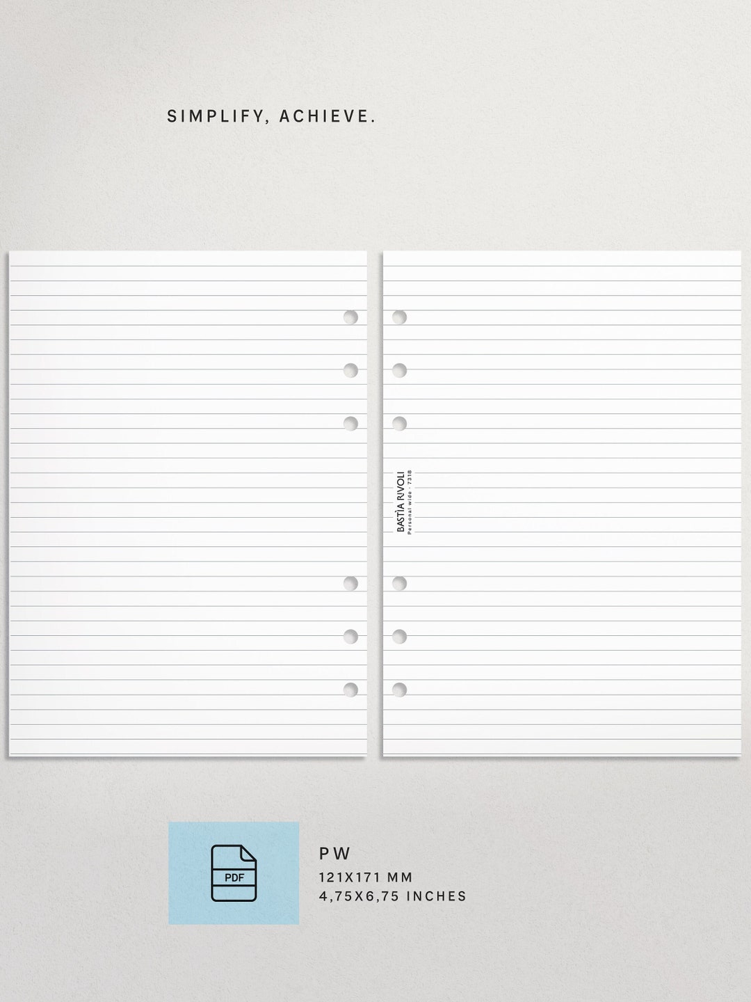 Minimal Ruled Notes PW Personal Wide Size Refill, Printable - Etsy